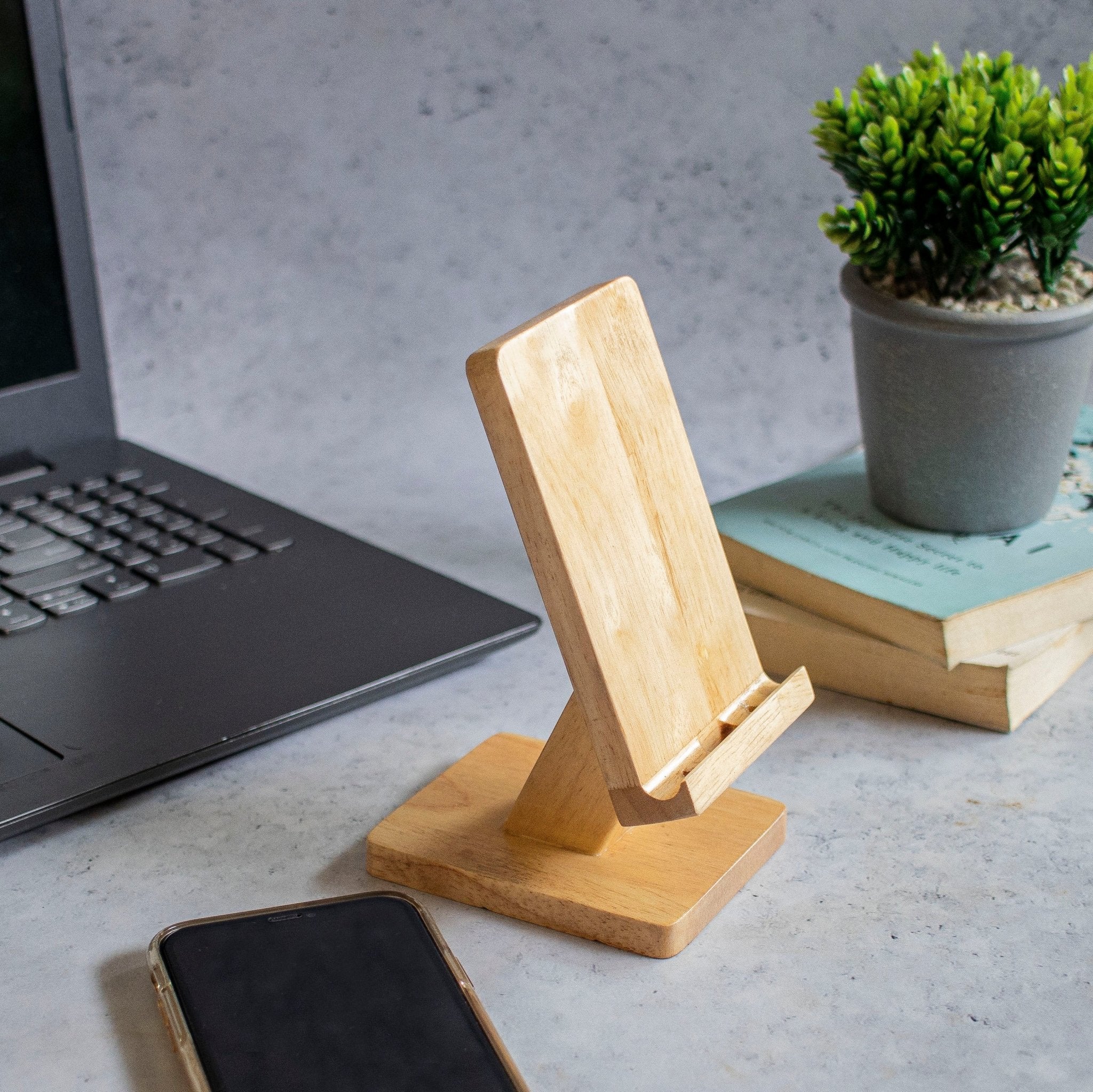 Wooden Mobile Phone Holder with Charging Port Access | Ebony Woodcrafts
