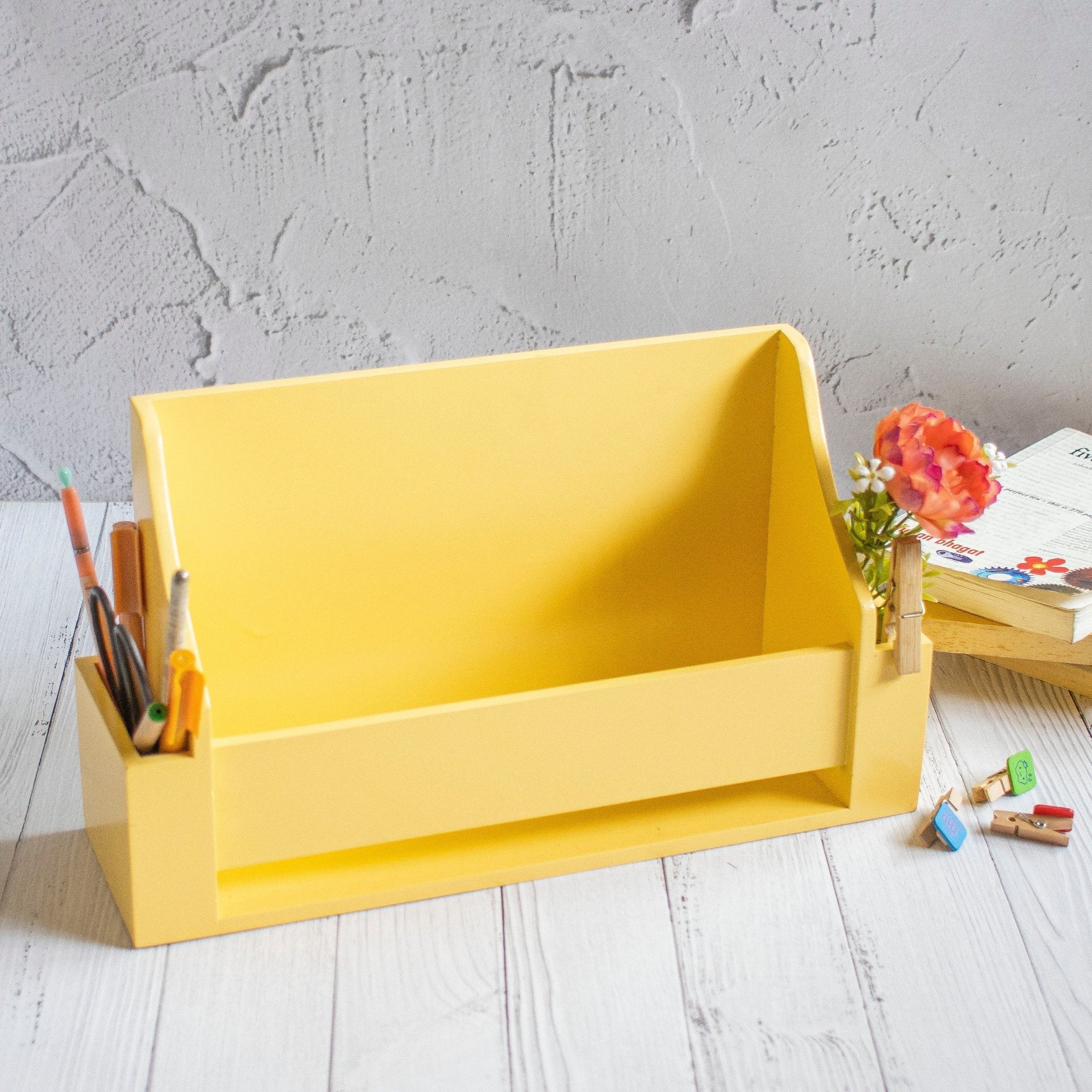 Mini Book Shelf | Wooden Mini Shelf Lemon Yellow – Ebony Woodcrafts